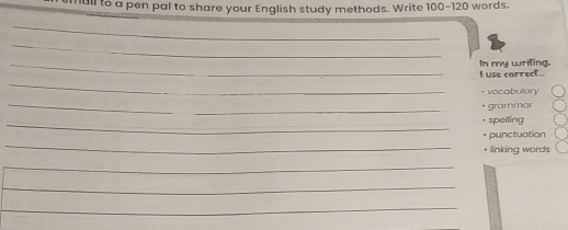 Giải quyết:hall to a pen pal to share your English study methods. Write ...