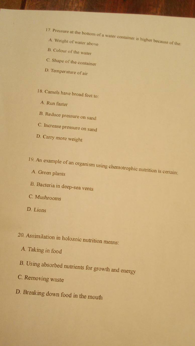 Résolu :Pressure at the bottom of a water container is higher because ...