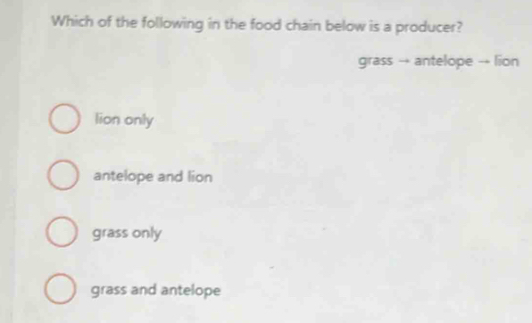 Solved: Which of the following in the food chain below is a producer ...