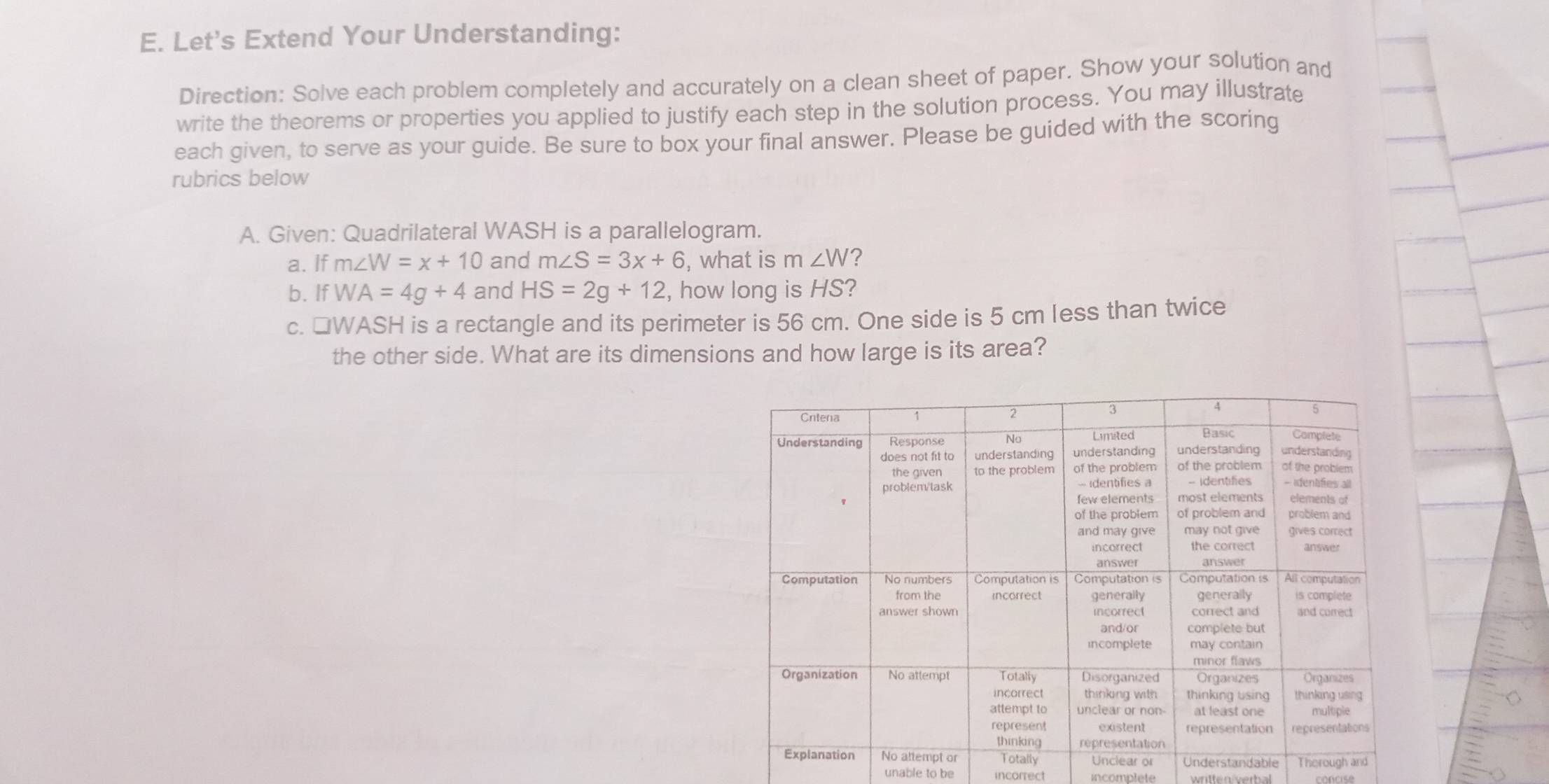 Solved: Let's Extend Your Understanding: Direction: Solve each problem ...
