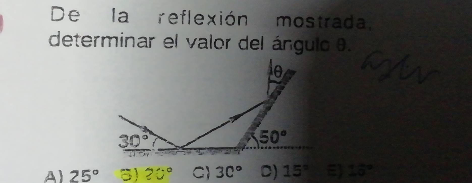 Resuelto:De la reflexión mostrada, determinar el valor del ángulo θ. θ ...