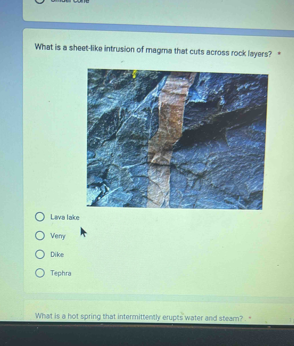 Solved: What is a sheet-like intrusion of magma that cuts across rock ...