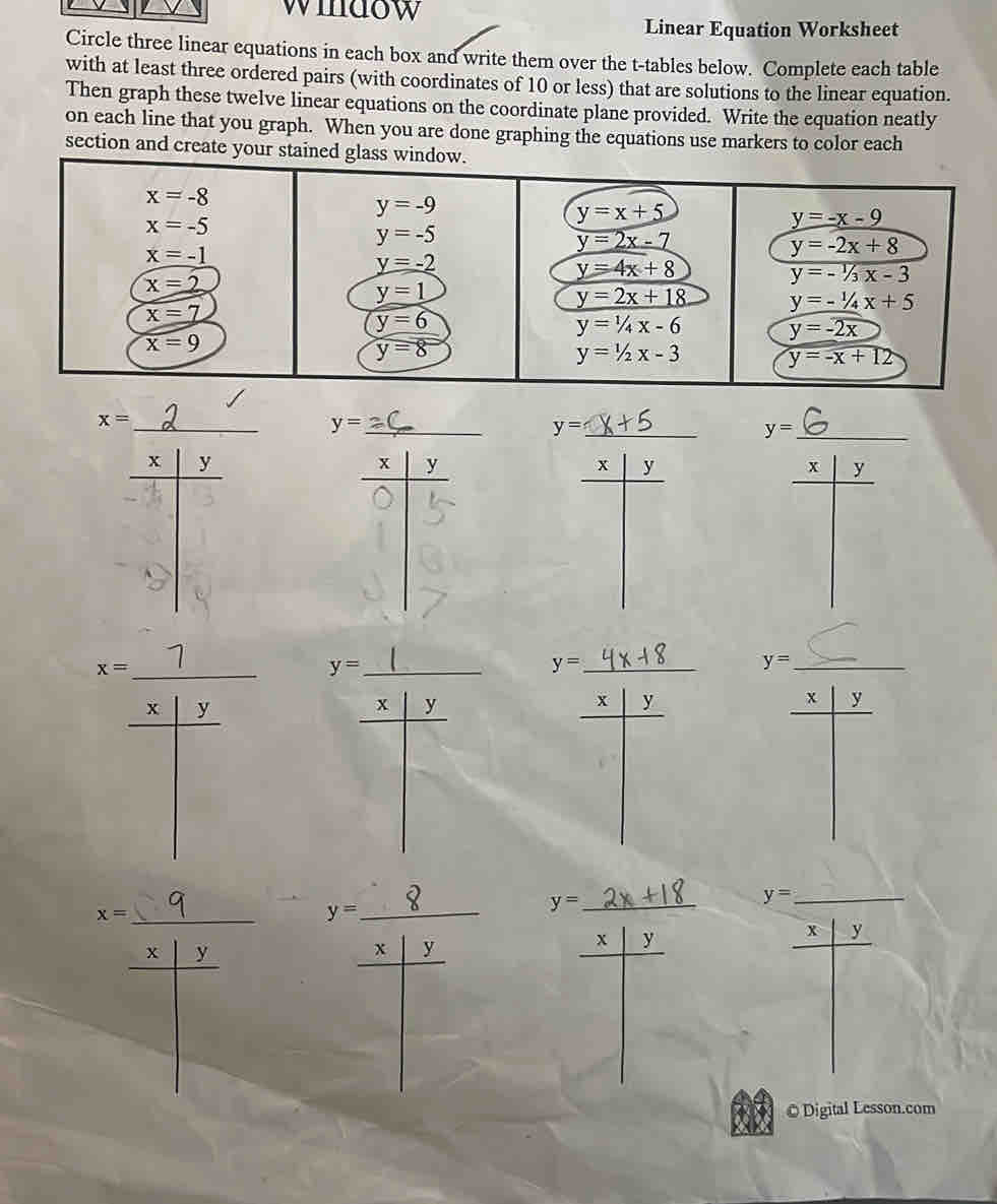 Solved: widow Linear Equation Worksheet Circle three linear equations ...