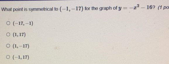Solved: What point is symmetrical to (-1,-17) for the graph of y=-x^2 ...