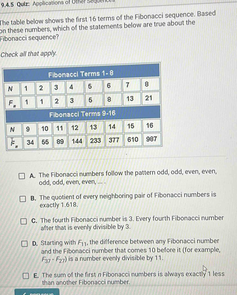 Solved: Applications of Other Sequences The table below shows the first ...