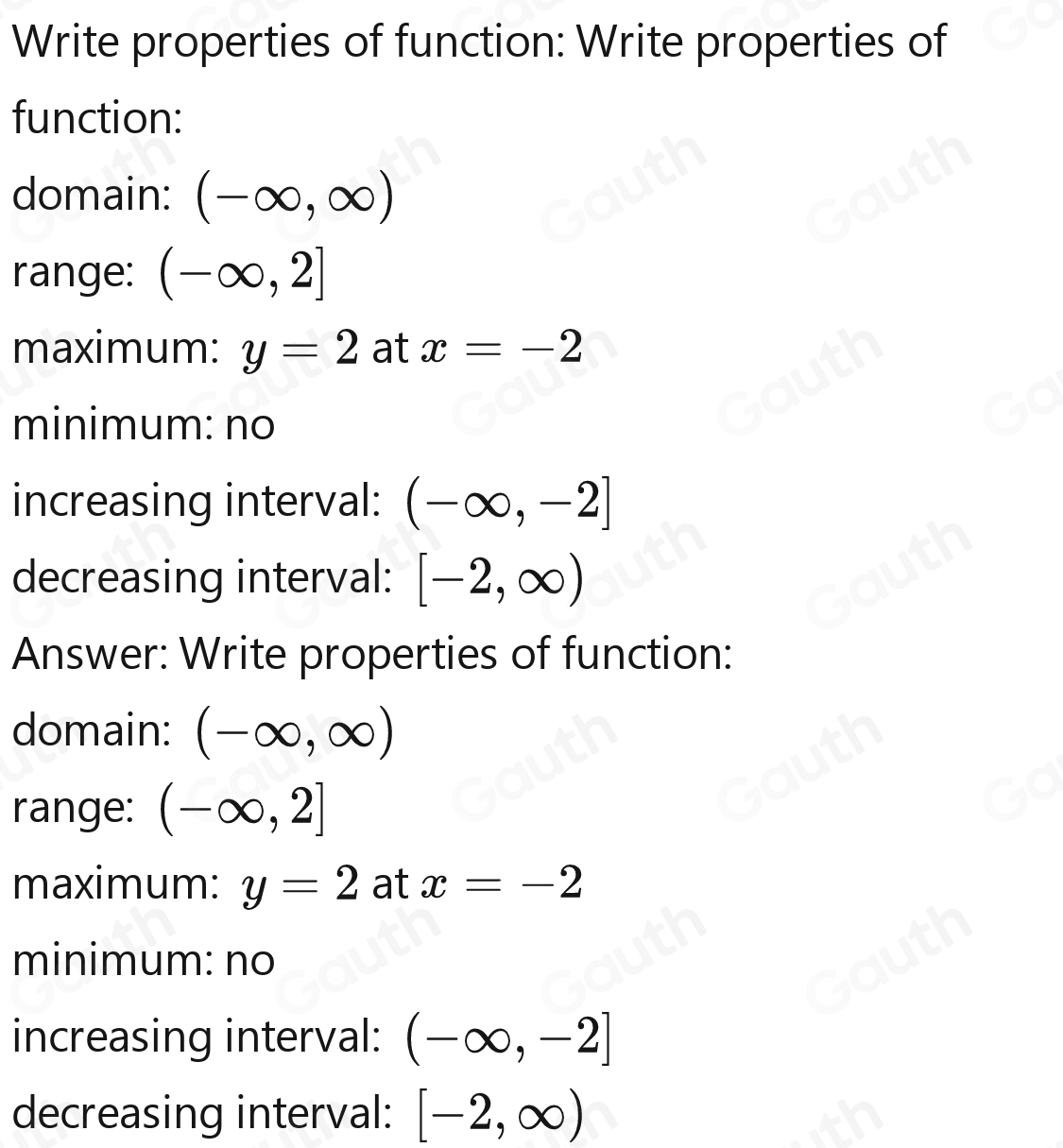Solved: Find the minimum or maximum value of the function y=-x^2-4x-2. Describe the domain and ...