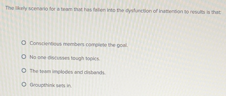 Solved: The likely scenario for a team that has fallen into the ...