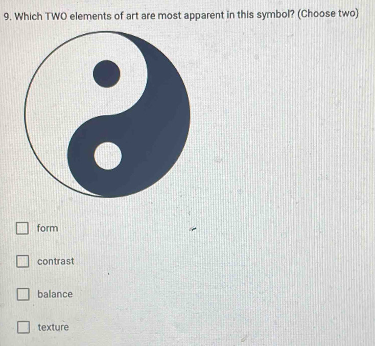 Solved: Which TWO elements of art are most apparent in this symbol ...