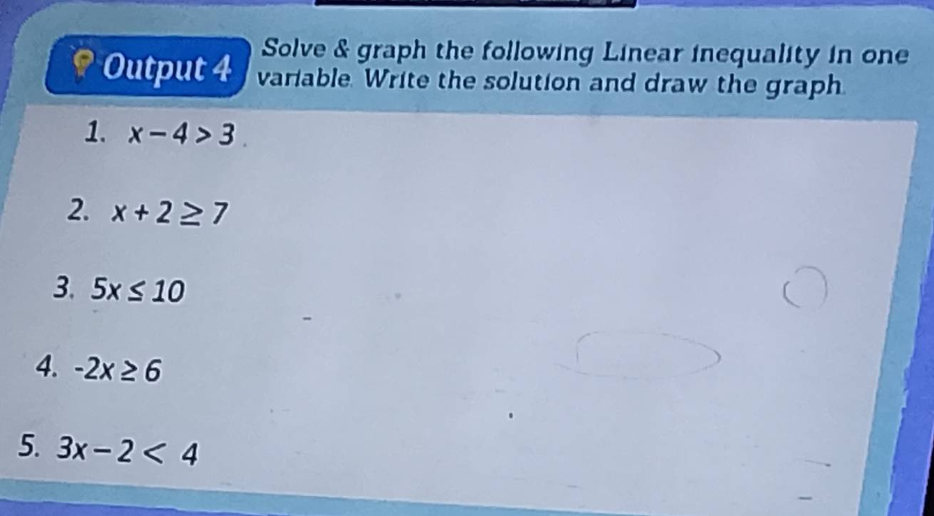 Solved: Solve & graph the following Linear inequality in one Output 4 ...
