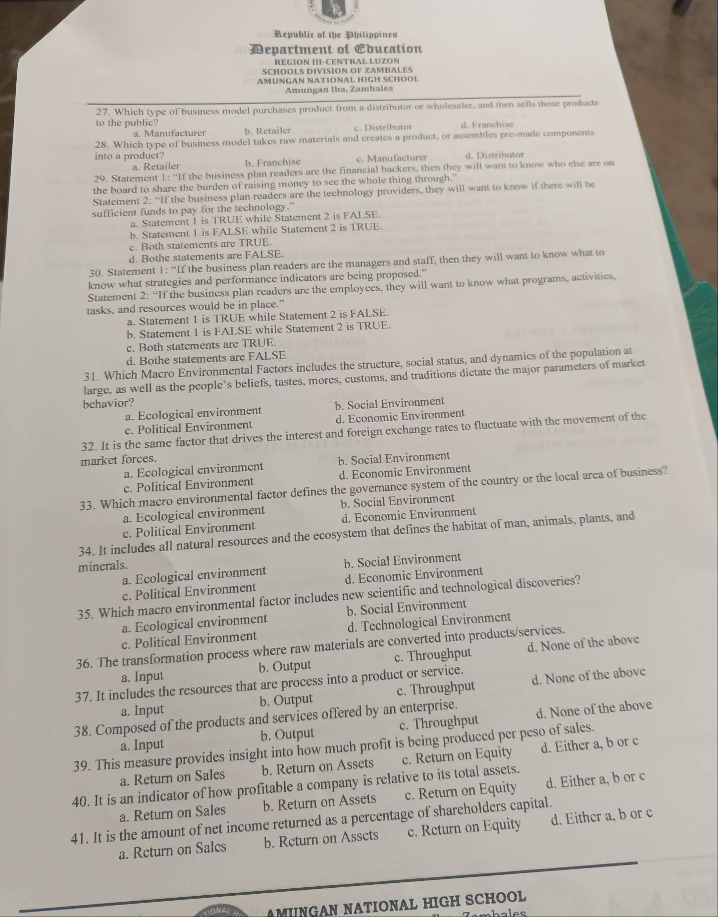 Solved: Republic of the Philippines Department of Cducation REGION III ...