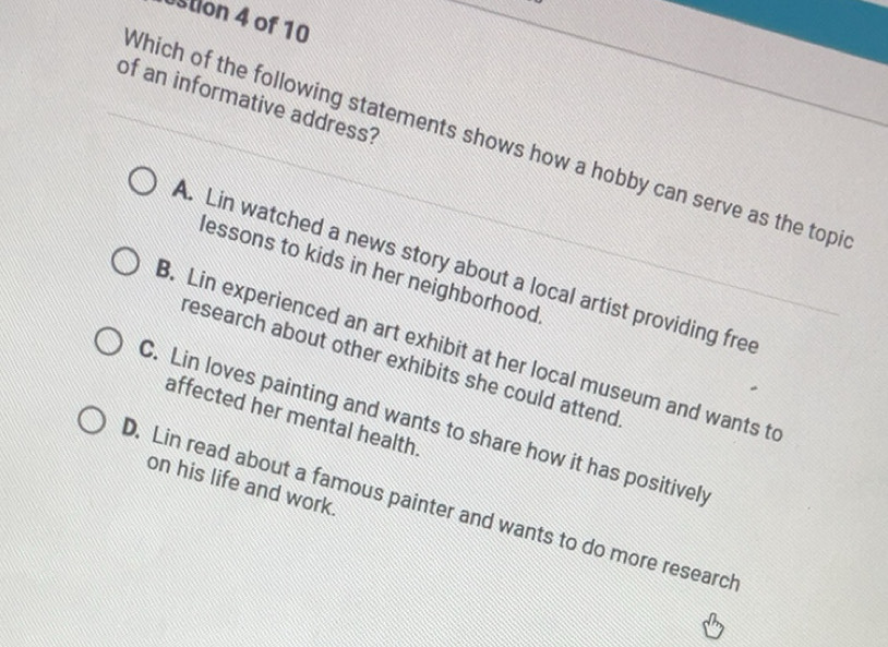 Solved: ustion 4 of 10 of an informative address? Which of the ...