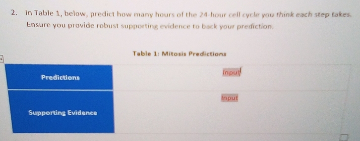 Solved: In Table 1, below, predict how many hours of the 24-hour cell ...