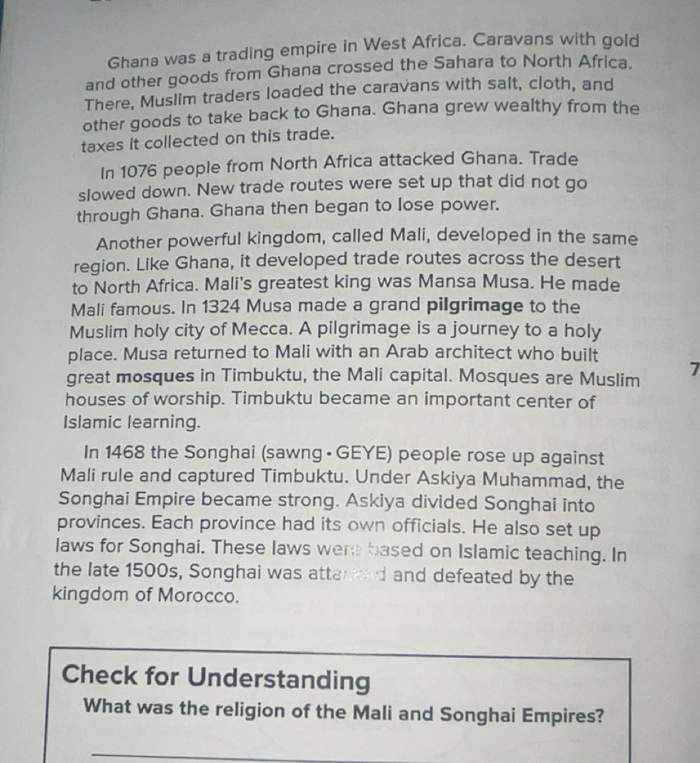 Solved: Ghana was a trading empire in West Africa. Caravans with gold ...
