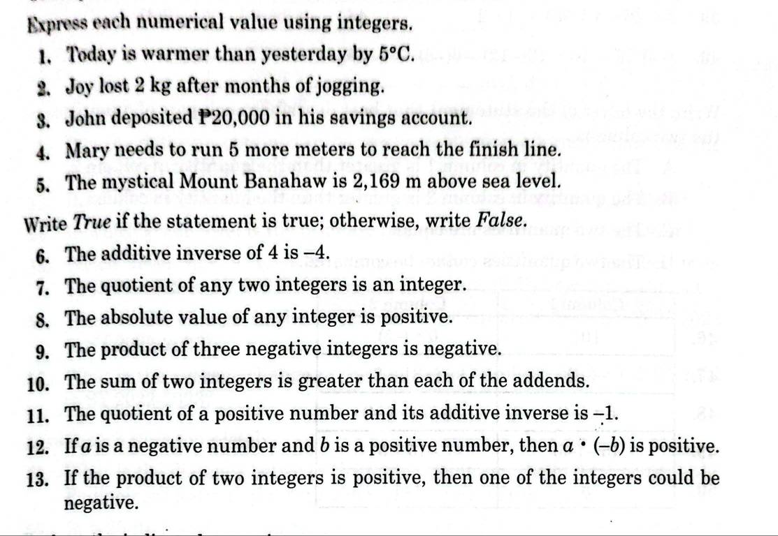 Solved: Express each numerical value using integers. 1. Today is warmer ...