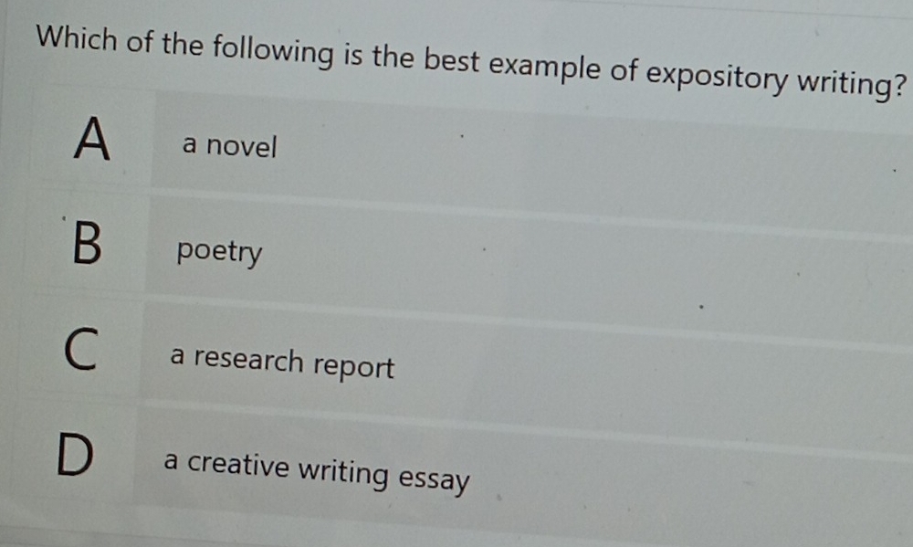 Solved: Which of the following is the best example of expository ...