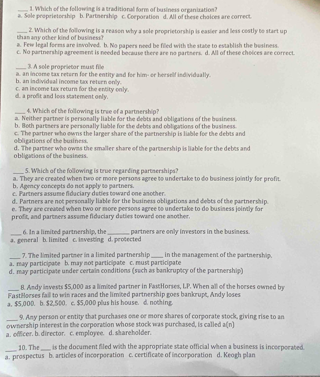 Solved: Which of the following is a traditional form of business ...