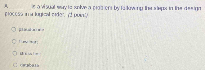 Solved: A _is a visual way to solve a problem by following the steps in ...