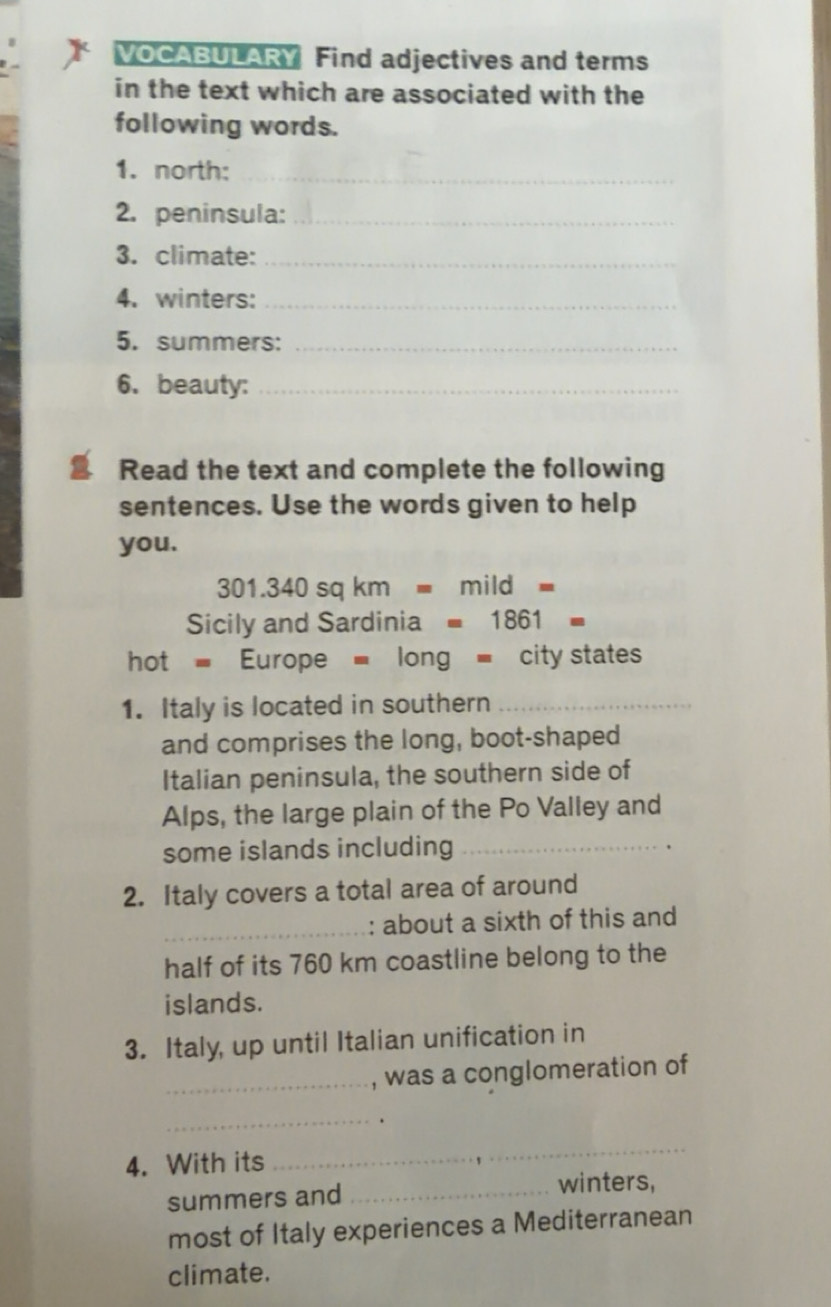 Risolto:VOCABULARY Find adjectives and terms in the text which are ...