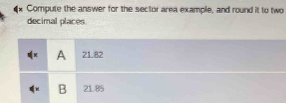Solved: Compute the answer for the sector area example, and round it to ...