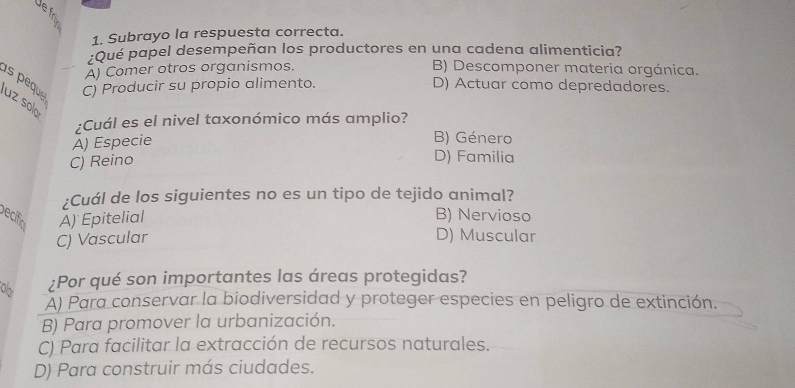 Resuelto:Subrayo la respuesta correcta. ¿Qué papel desempeñan los ... Resuelto:Subrayo la respuesta correcta. ¿Qué papel desempeñan los ...