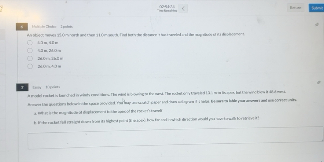 Solved: 02:54:34 Time Remaining Return Submit 6 Multiple Choice 2 ...