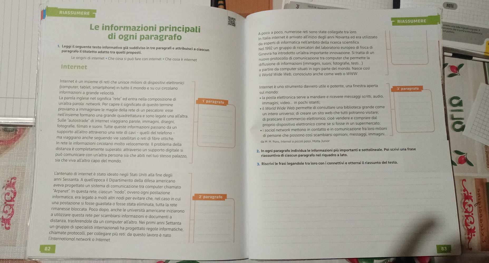 Risolto:NOTE RIASSUMERE RIASSUMERE Le informazioni principali A poco a ...