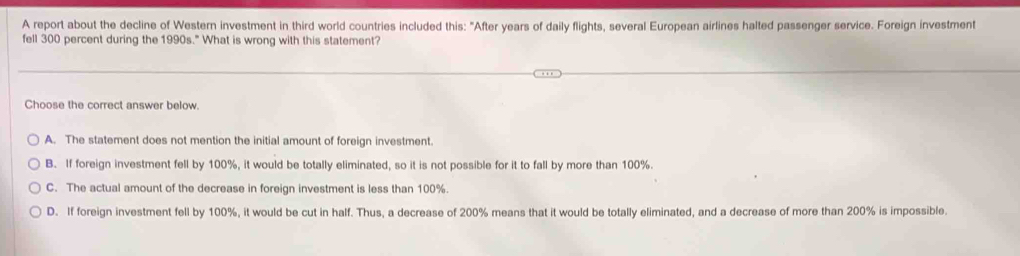 Solved: A report about the decline of Western investment in third world ...