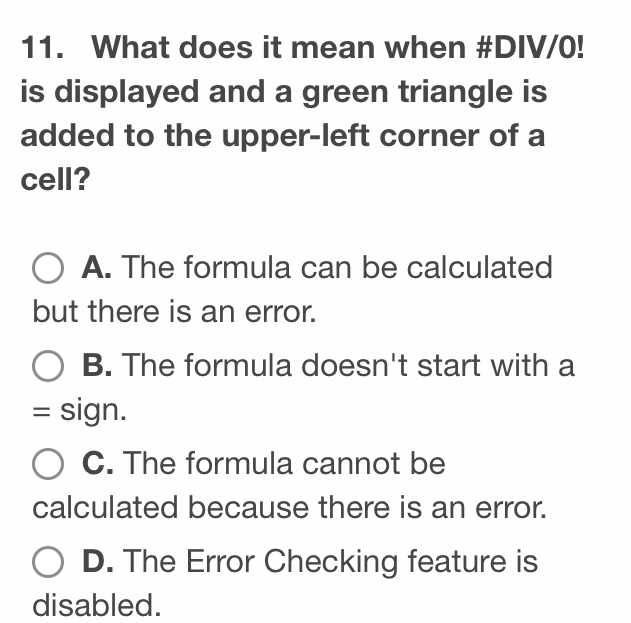 Solved: What does it mean when #DIV/0! is displayed and a green ...