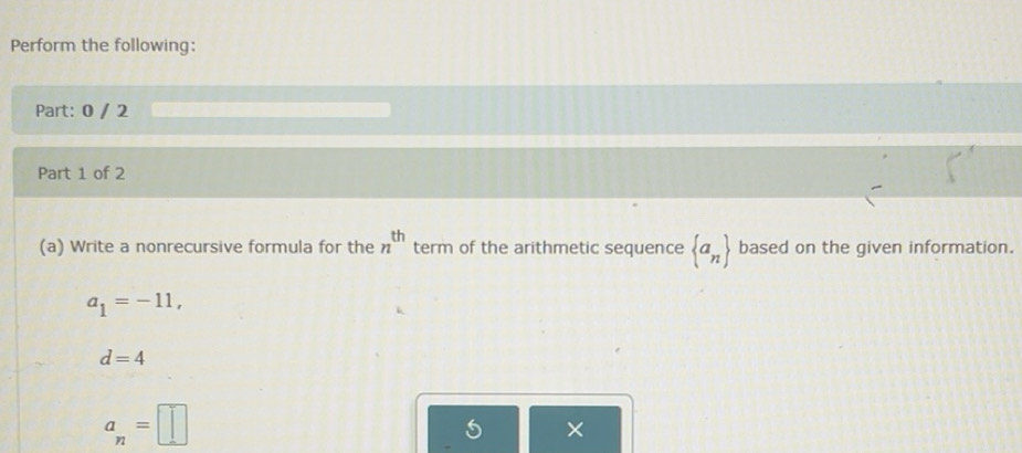 Solved: Perform the following: Part: 0 / 2 Part 1 of 2 (a) Write a ...