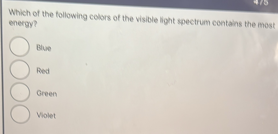 Solved: a Which of the following colors of the visible light spectrum ...