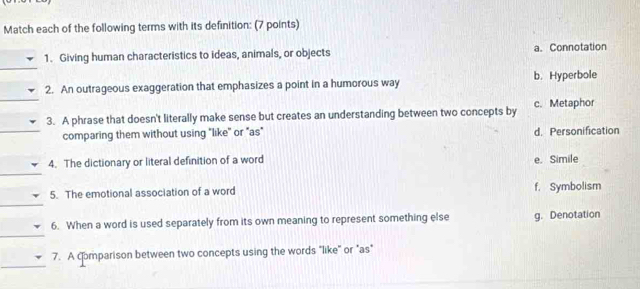 Match each of the following terms with its definition: (7 points) _ 1 ...