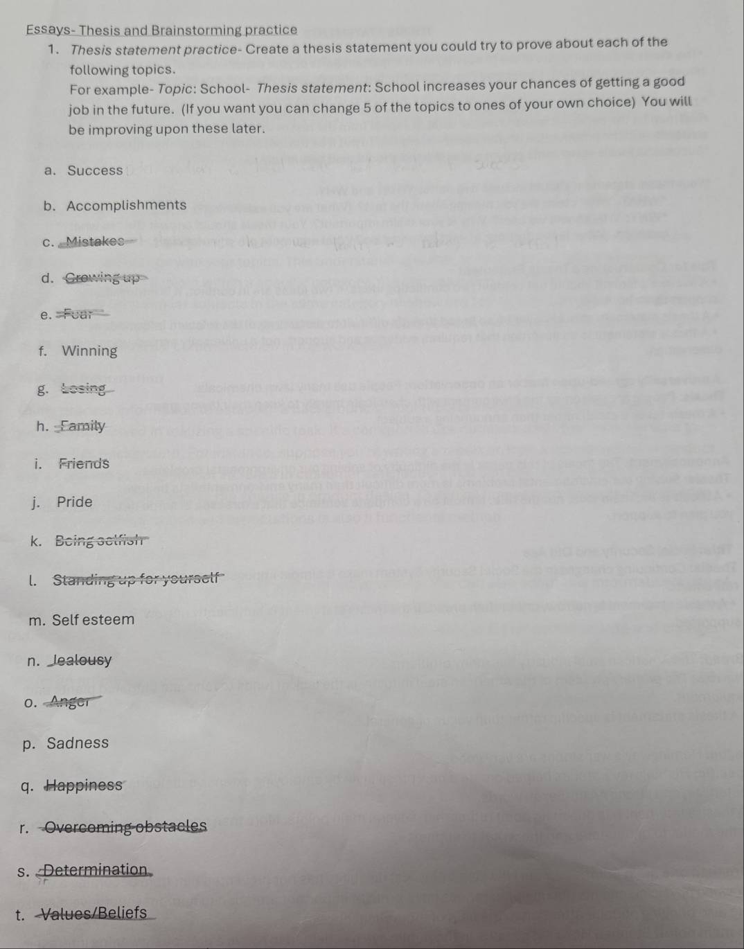 Solved: Essays- Thesis and Brainstorming practice 1. Thesis statement ...