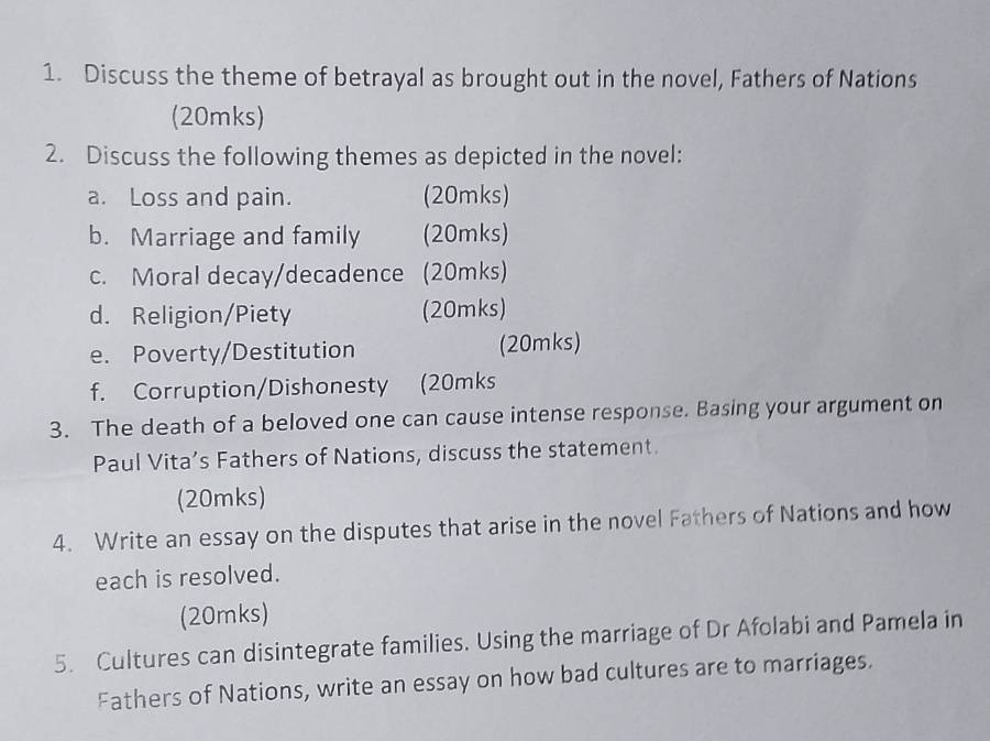 Solved: Discuss the theme of betrayal as brought out in the novel ...