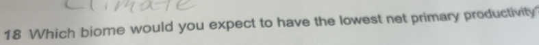 Solved: Which biome would you expect to have the lowest net primary ...