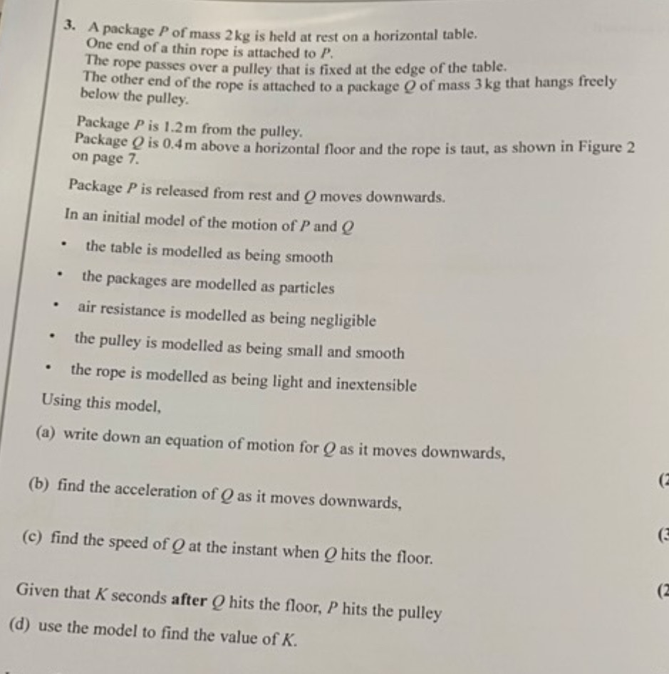 Solved: A package P of mass 2kg is held at rest on a horizontal table ...