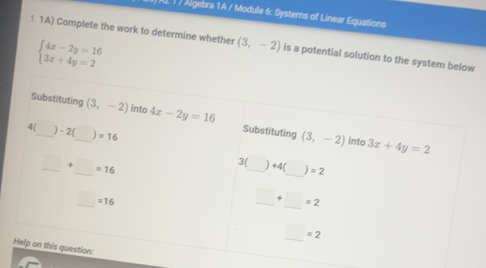 Solved: ) JQ. 1 ) Algebra 1A / Module 6: Systems of Linear Equations 1 ...
