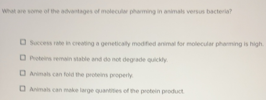 Solved: What are some of the advantages of molecular pharming in ...
