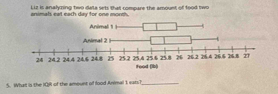 Solved: Liz is analyzing two data sets that compare the amount of food ...