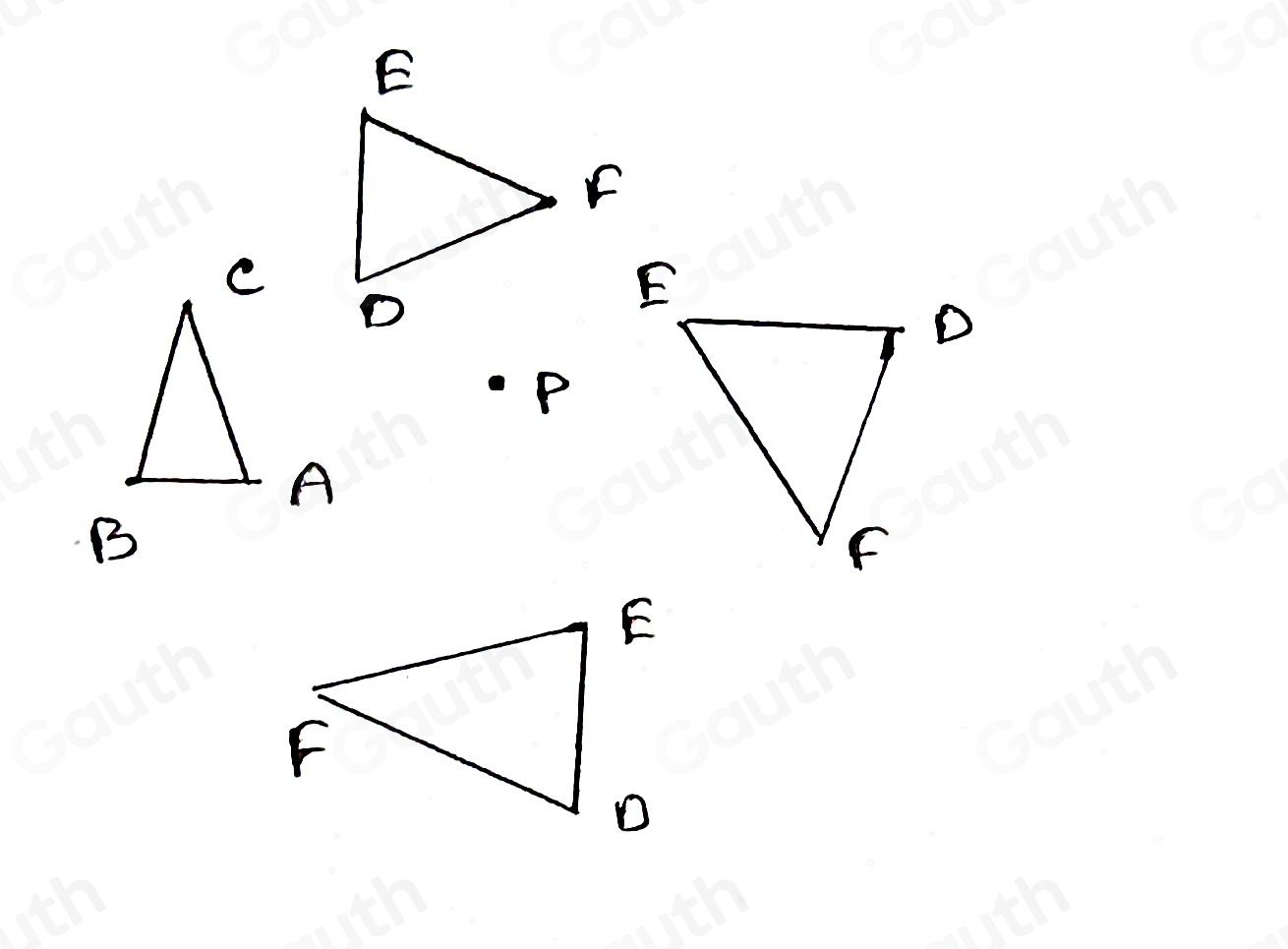 Solved: Triangle ABC is rotated 90° clockwise about point P to create triangle DEF. Determine ...
