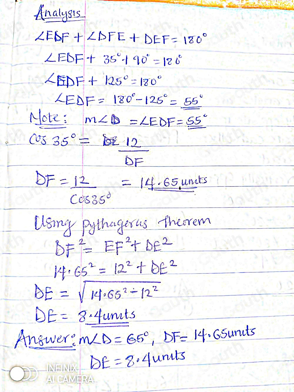 Solved: Solve the given right triangle for its missing angle and side measures. Note: Figure not ...