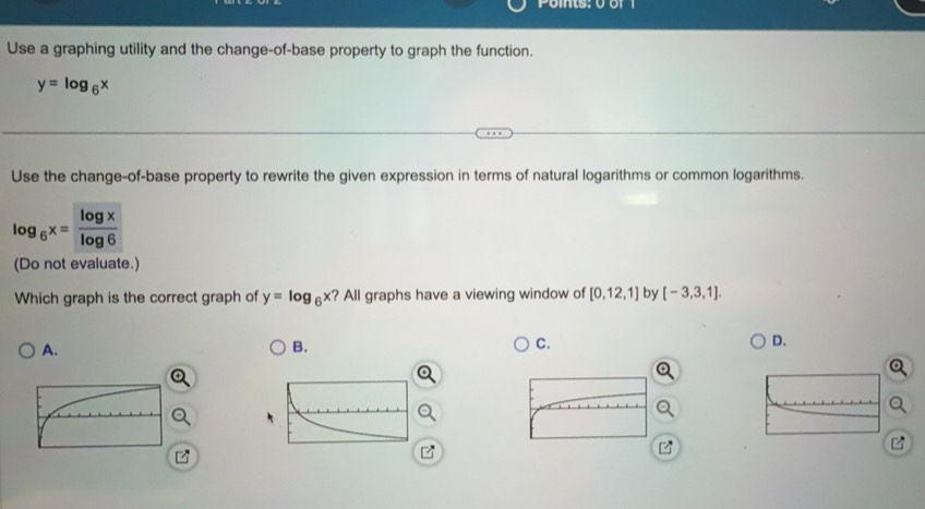 Solved: Use a graphing utility and the change-of-base property to graph ...