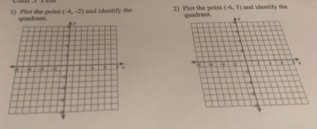 Solved: Plot the point (-4,-2) and identify the 2) Plot the point (-6,3 ...