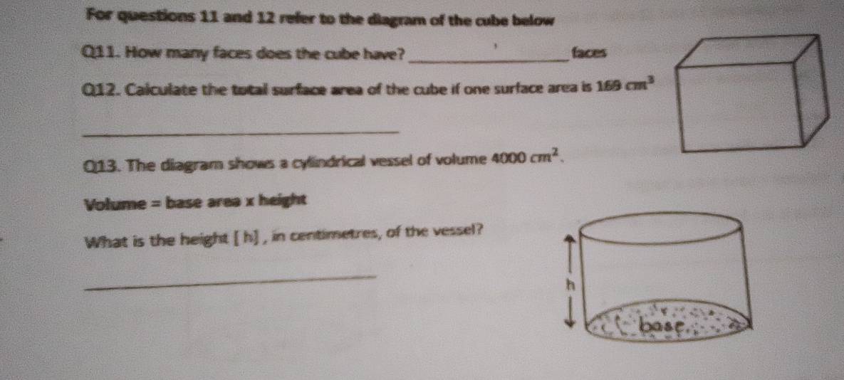 Solved: For questions 11 and 12 refer to the diagram of the cube below ...