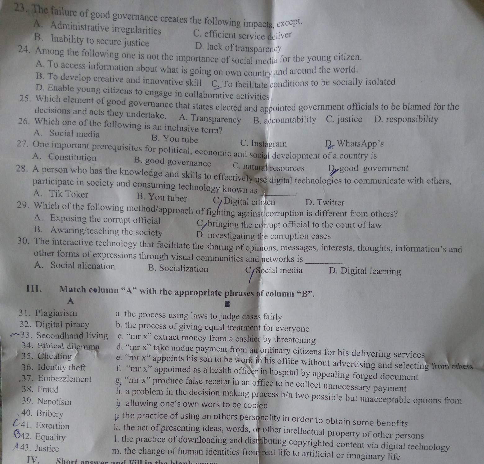 Résolu :The failure of good governance creates the following impacts ...