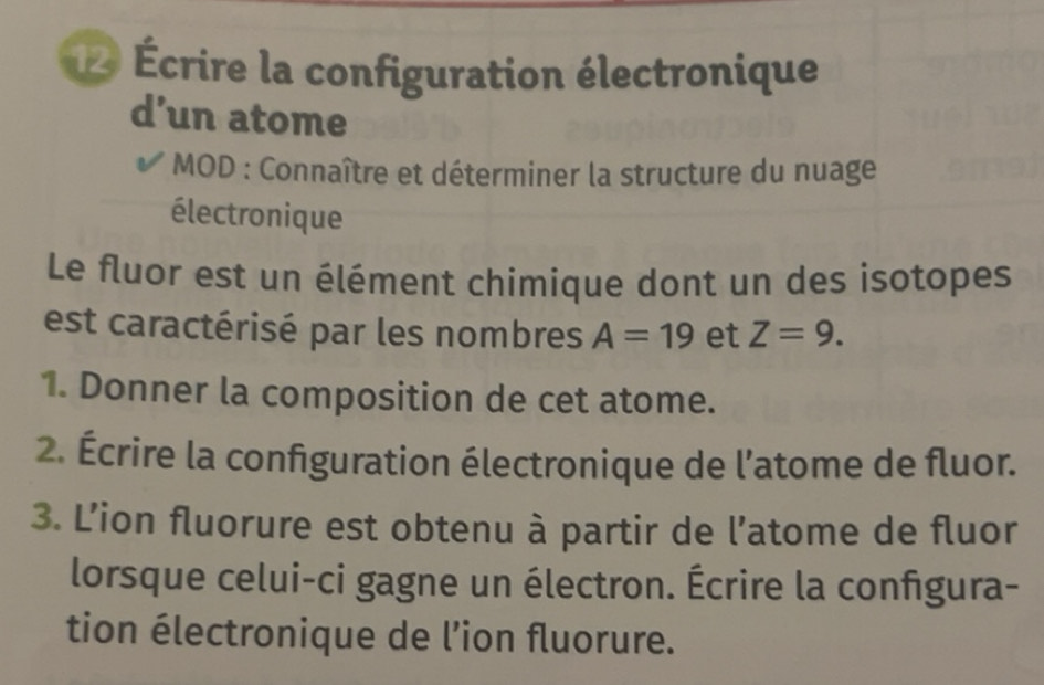 Résolu :2 Écrire la configuration électronique d’un atome MOD ...