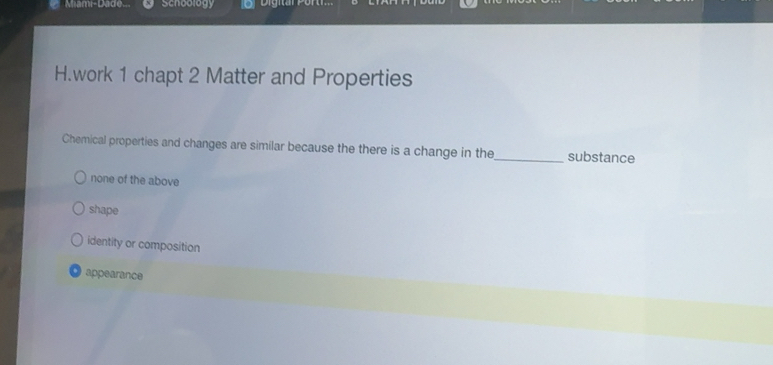 Solved: Miami-Dade. Schoology H.work 1 chapt 2 Matter and Properties ...