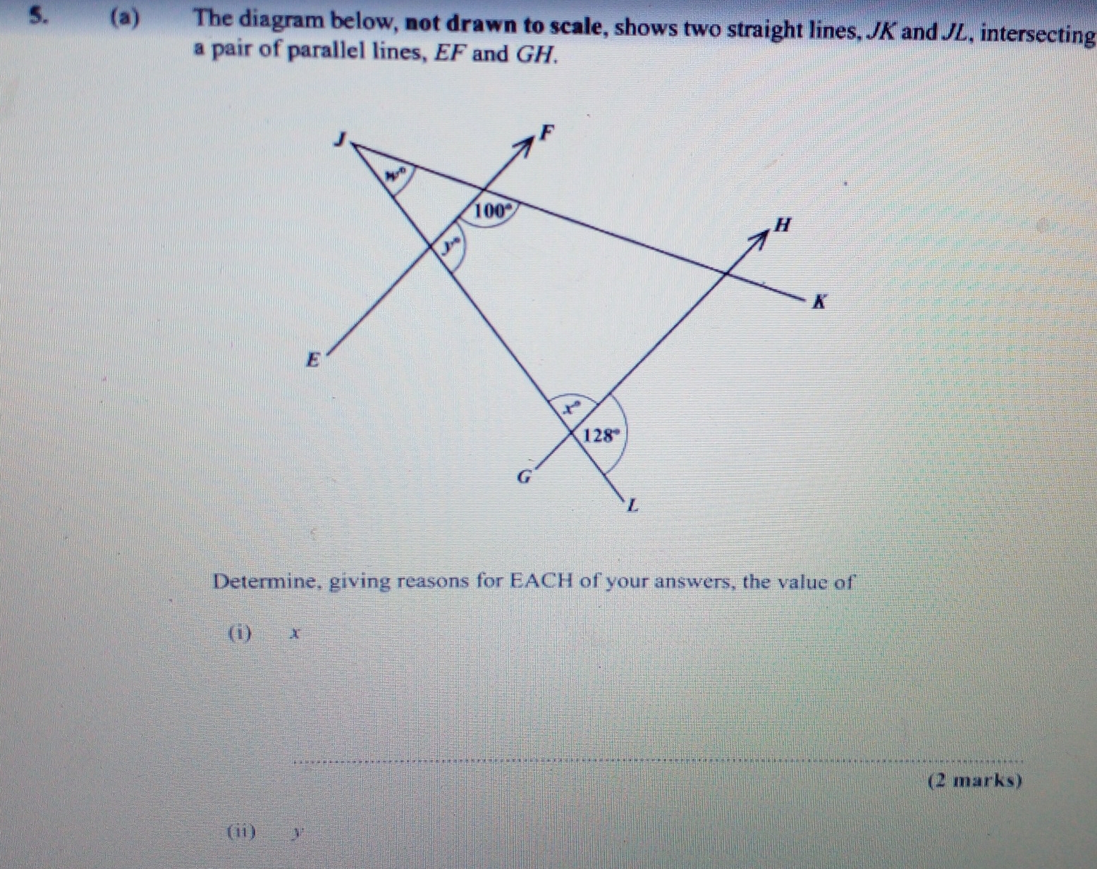 Solved: The diagram below, not drawn to scale, shows two straight lines ...