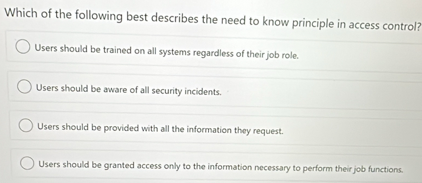 Solved: Which of the following best describes the need to know ...