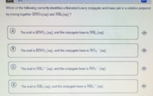 Solved: Which of the following correctly identifies a Bnmsted-Lowry ...