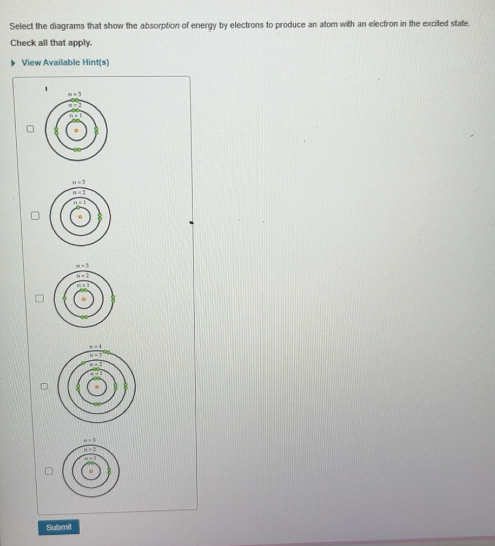 Solved: Select the diagrams that show the absorption of energy by ...